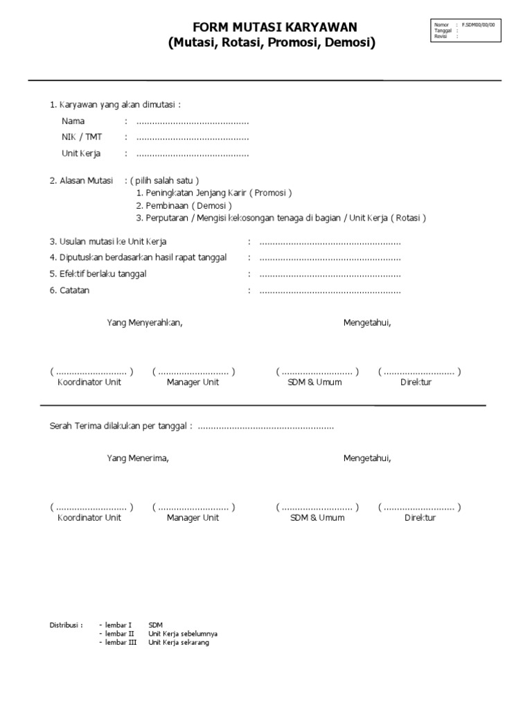 Contoh Form Mutasi Karyawan | PDF