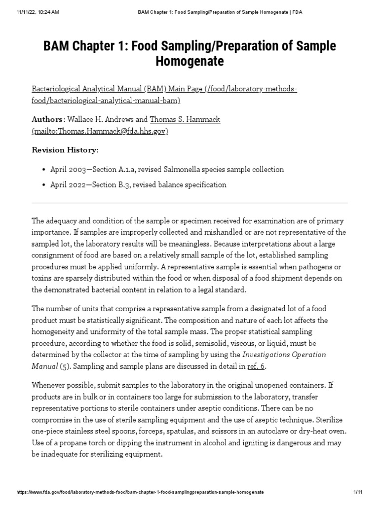 BAM Chapter 1 - Food Sampling - Preparation of Sample Homogenate - FDA ...