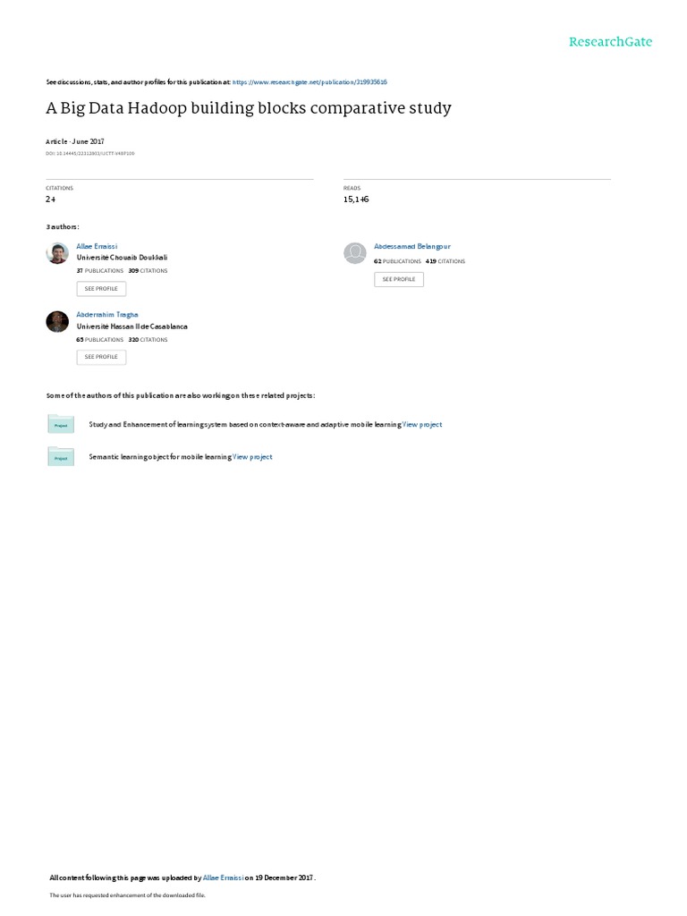A Big Data Hadoop Building Blocks Comparative Stud | PDF | Apache Hadoop | Big Data