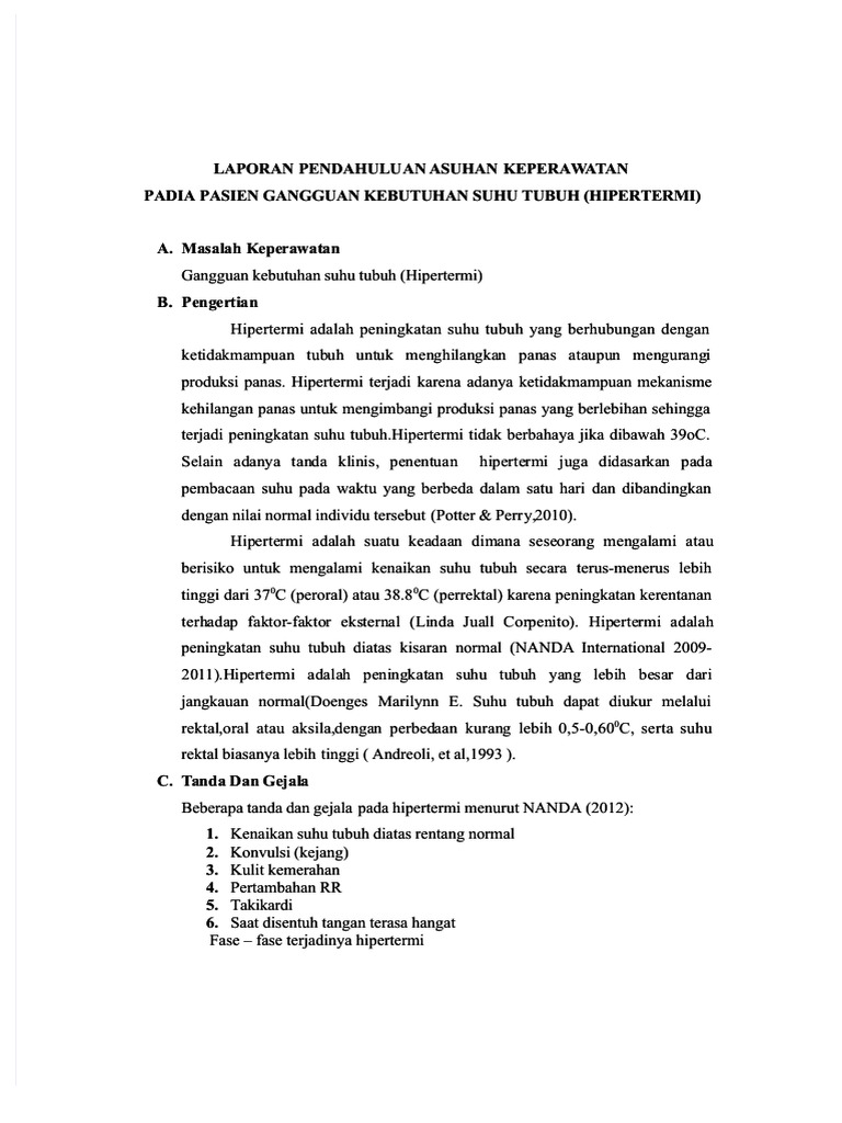 Laporan Pendahuluan HIPERTERMI 1 PDF | PDF