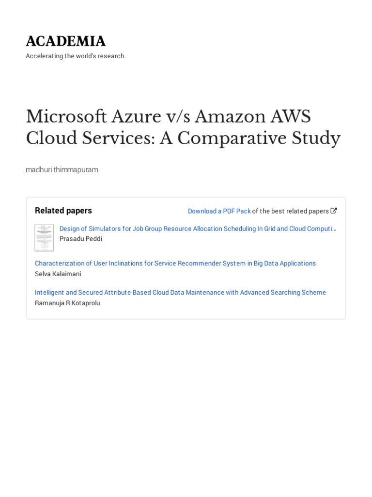 Microsoft Azure Vs Amazon AWS Cloud-With-Cover-Page-V2 | PDF