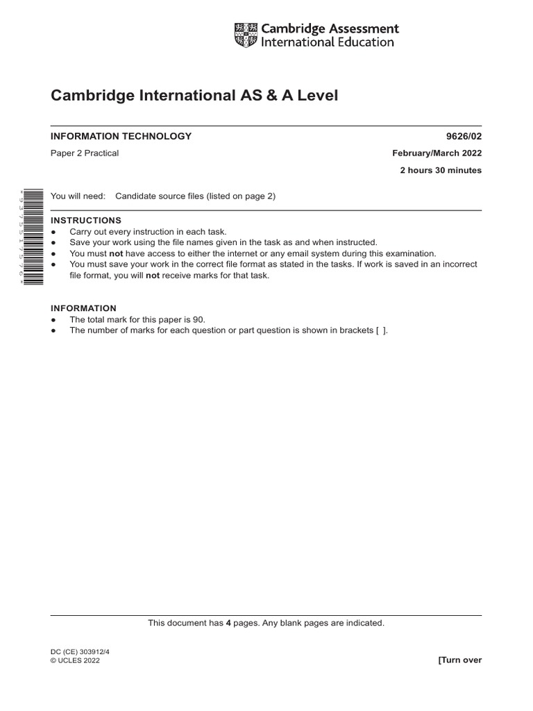 Cambridge International AS & A Level: Information Technology 9626/02 ...