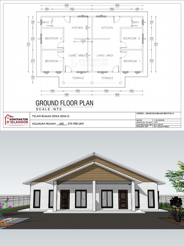 Pelan Rumah Sewa Semi D 2 Unit | PDF