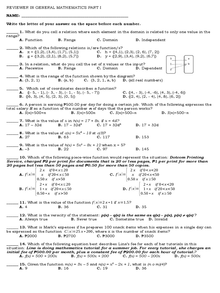 Reviewer in General Mathematics Part I | PDF | Function (Mathematics ...