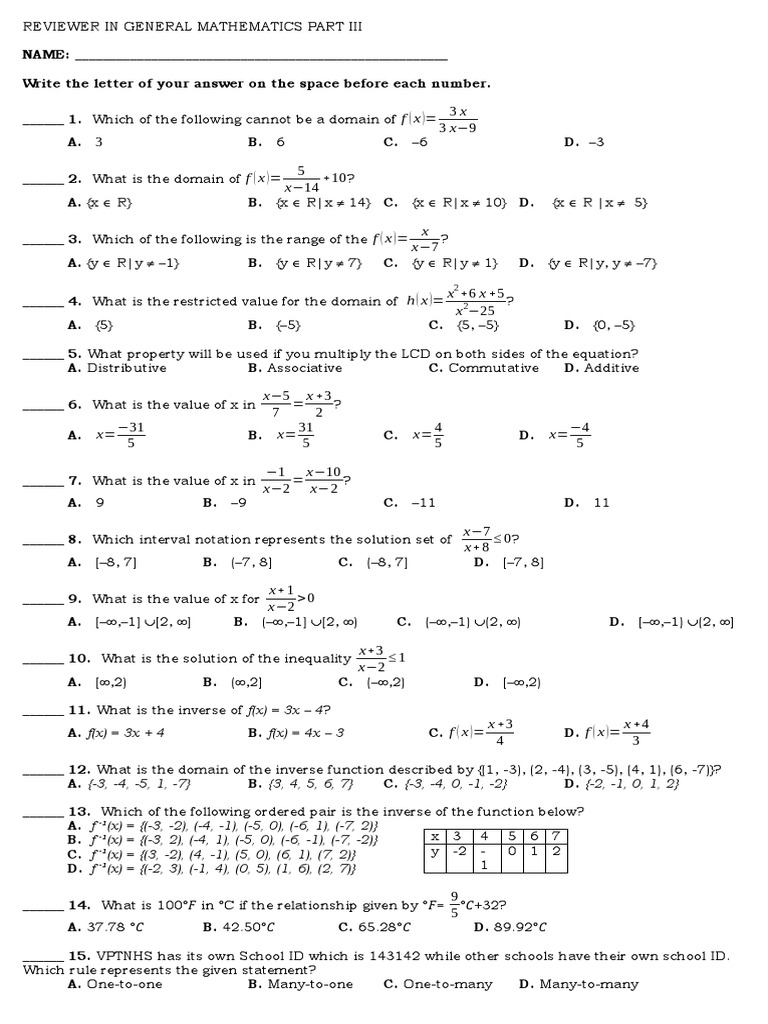 REVIEWER IN GENERAL MATHEMATICS PART III | PDF | Function (Mathematics ...