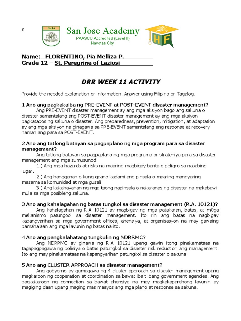 DRRR Activity Week 11 | PDF