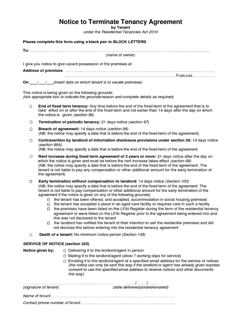 Tenant Notice to Terminate Tenancy | PDF