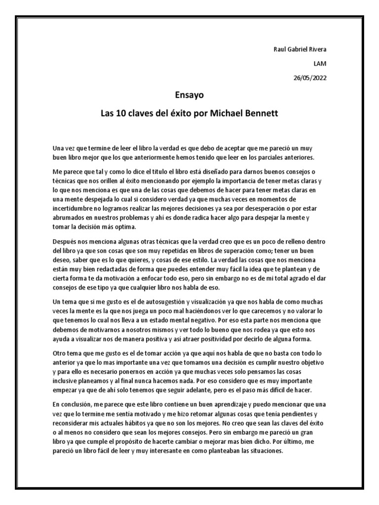 Ensayo Libro Bennet | PDF