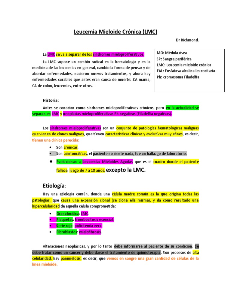 Leucemia Mieloide Crónica LMC | PDF | Leucemia | Medicina CLINICA