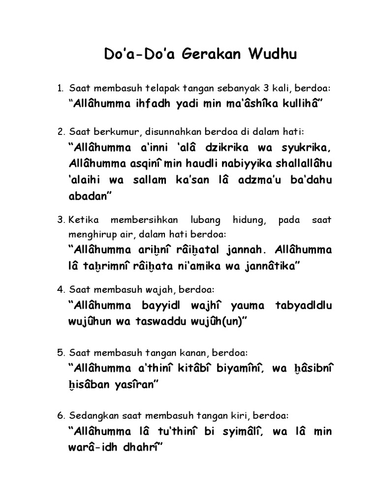 DOA DOA Dalam Setiap Gerakan Wudlu Wudhu | PDF