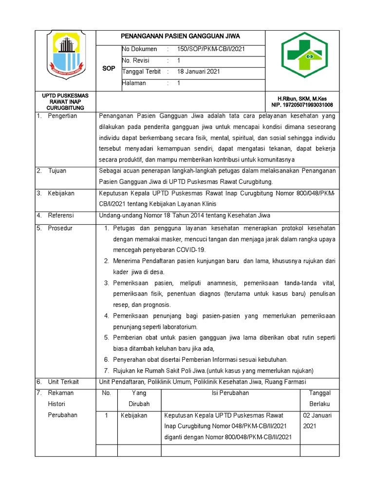 00 Contoh Sop-Penanganan Pasien Jiwa Di Puskesmas | PDF