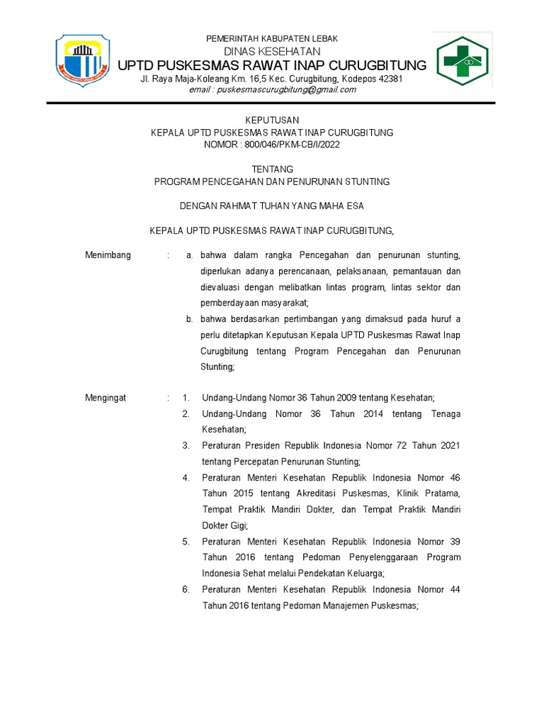 SK Program Pencegahan Dan Penurunan Stunting (4.1.1-2) | PDF