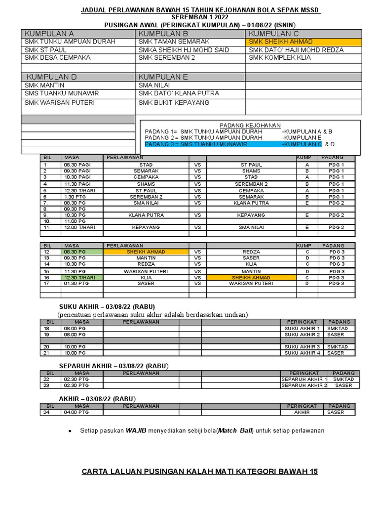 Jadual Perlawanan Menengah Seremban 12022 | PDF