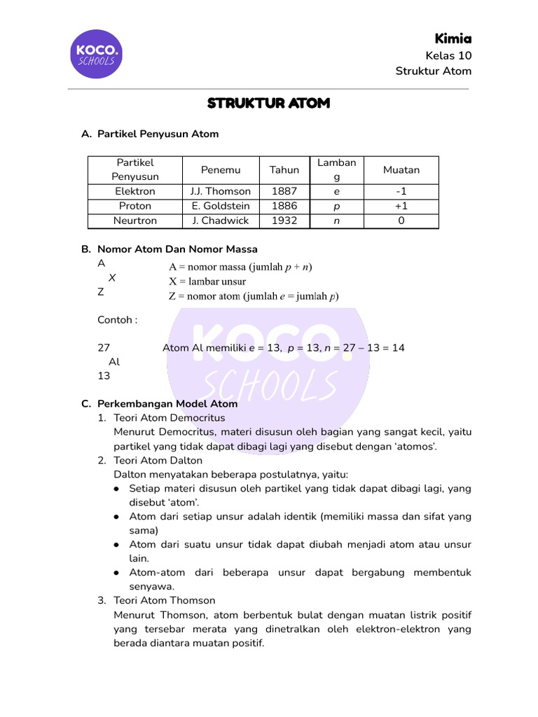 Revision Note-Kimia Kelas 10-Struktur Atom | PDF | Metode & Bahan Ajar | Sains & Matematika