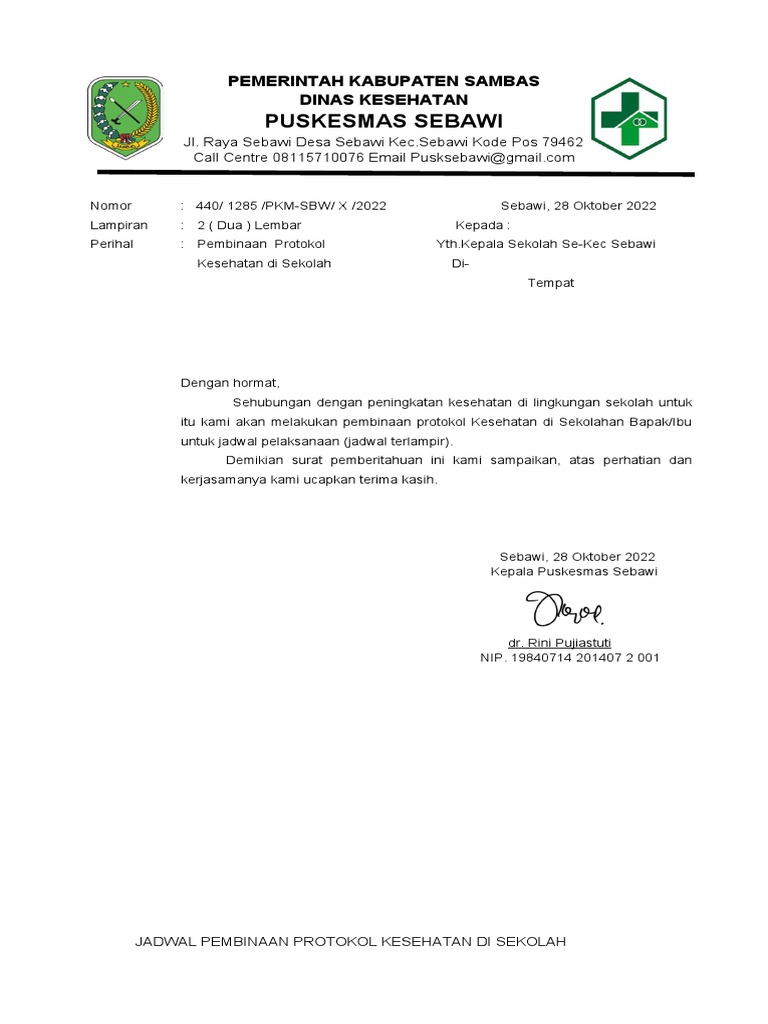 Surat Pemberitahuan Pembinaan Protokol Kesehatan | PDF