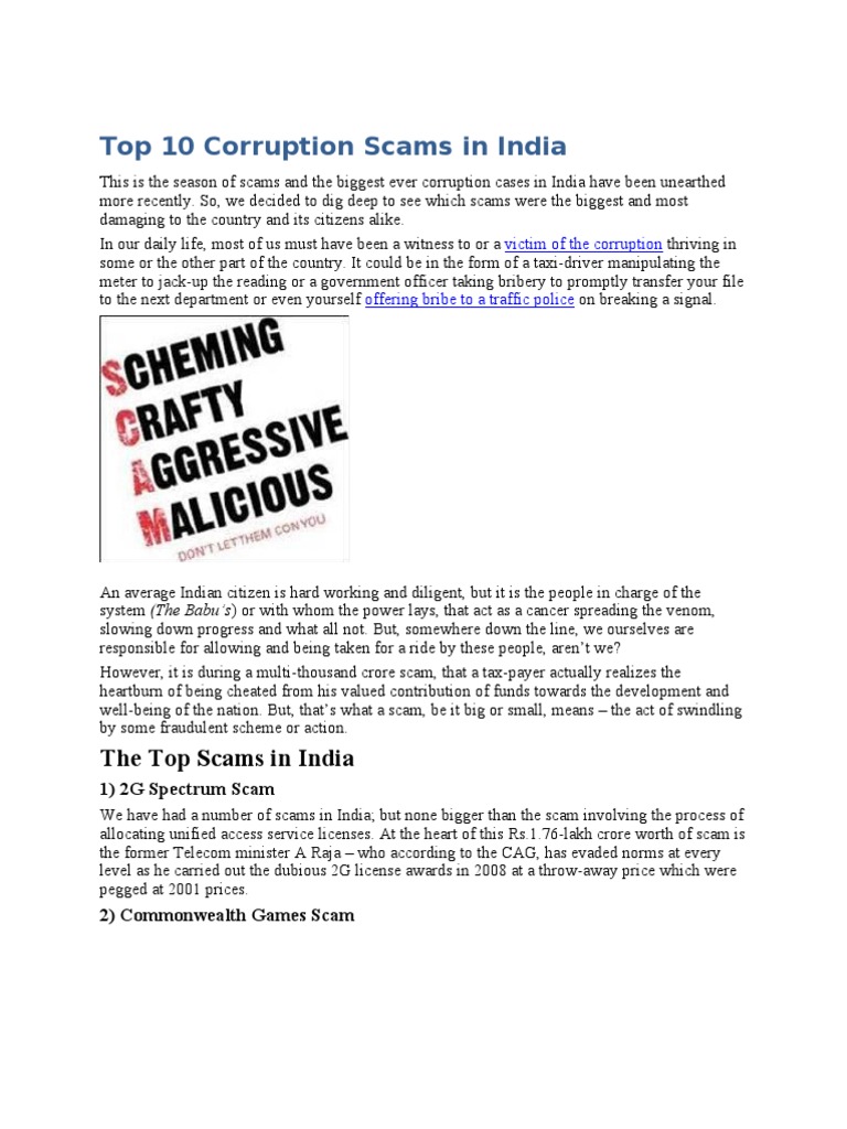 Top 10 Corruption Scams in India | PDF | Corrupt Practices | Government