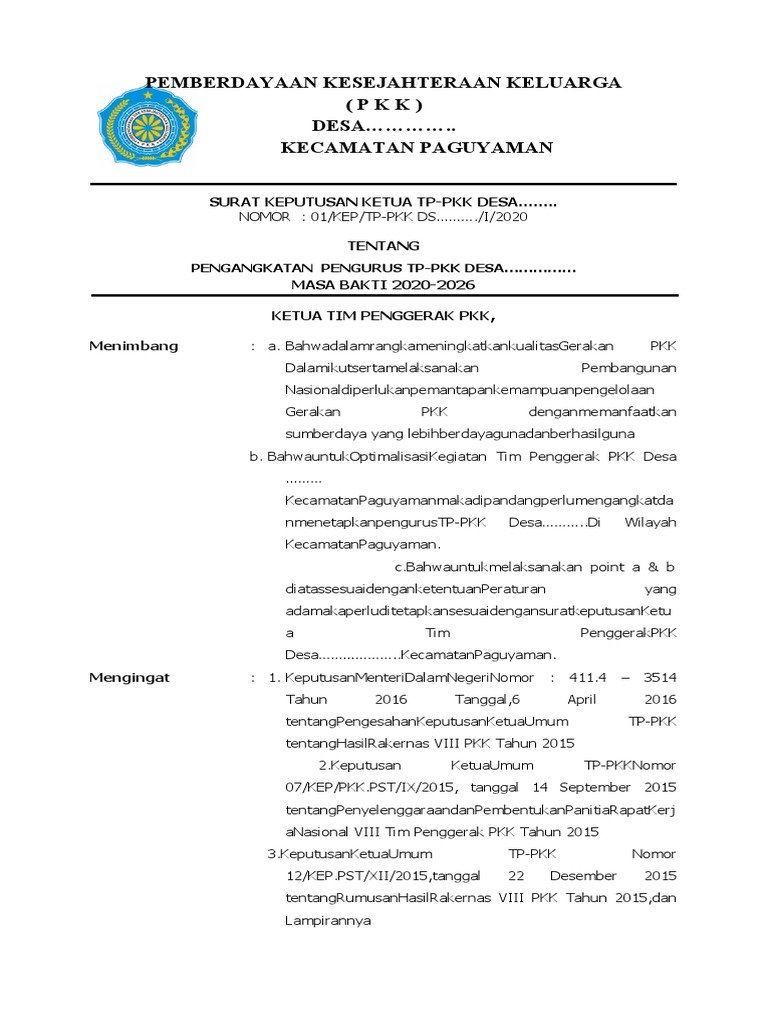 SK Pengurus TP-PKK & Profil | PDF