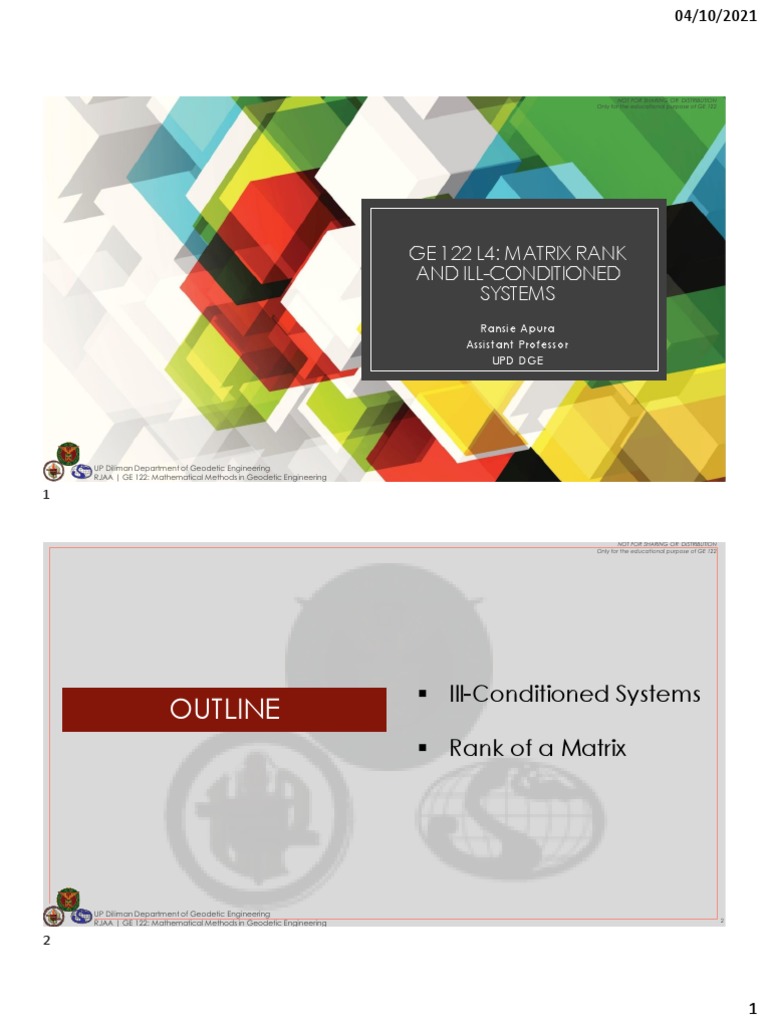 GE 122-Lec4-Matrix Rank and Ill-Conditioned Systems-Handout | PDF ...