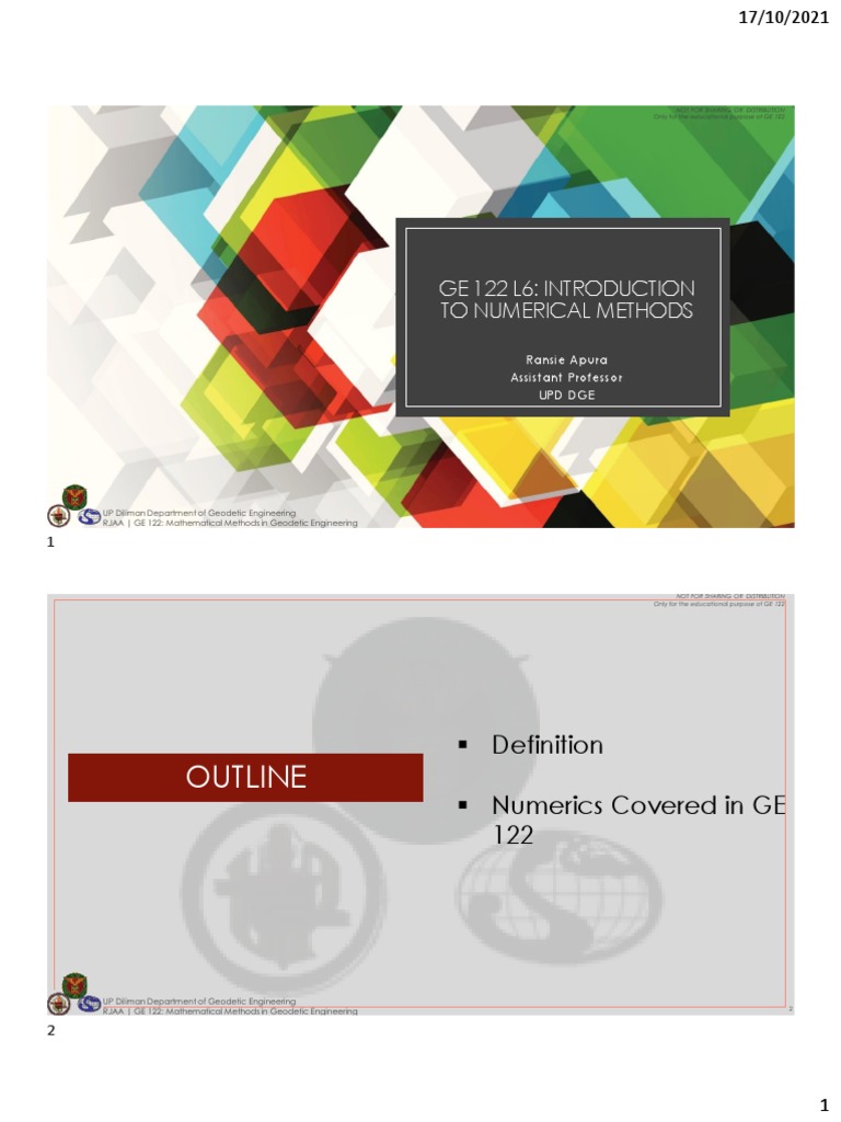 GE 122-Lec6-Introduction To Numerical Methods-Handouts | PDF | Numerical Analysis | Rounding