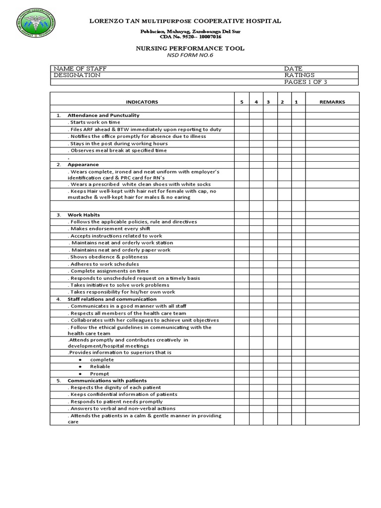 NSD Form 6 Nursing Performance Tool | PDF | Nursing | Patient