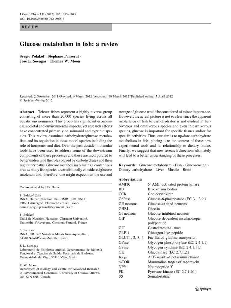 Polakof Et Al, 2012, Review Glucose | PDF | Insulin | Glucose