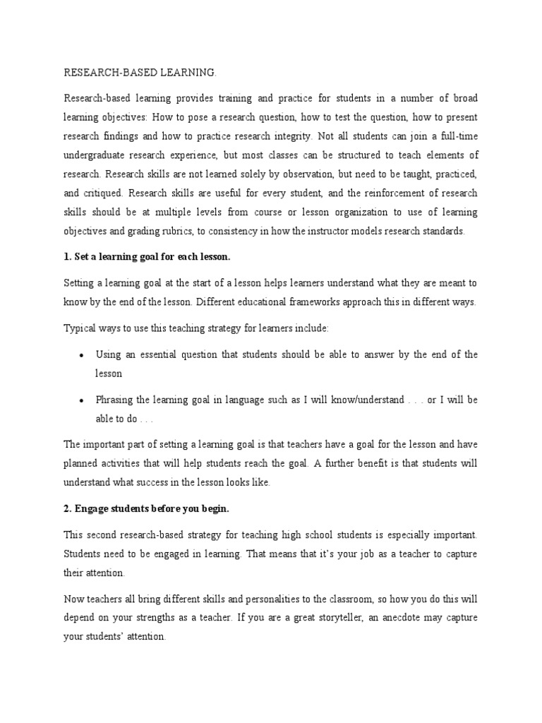 RESEARCH-BASED LEARNING | PDF | Teachers | Learning