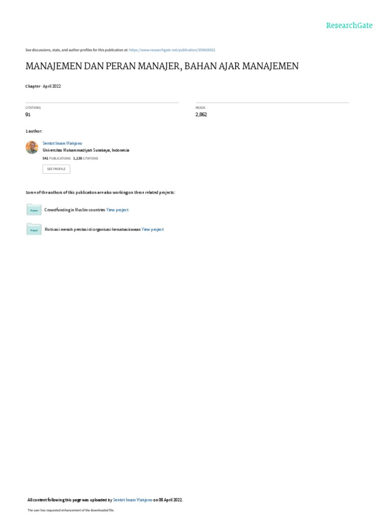 Manajemen Dan Peran Manajer Bahan Ajar Manajemen | PDF