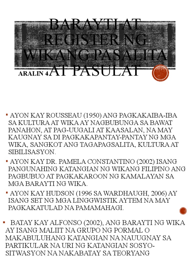 Barayti At Register Ng Wikang Pasalita At Pasulat Pdf