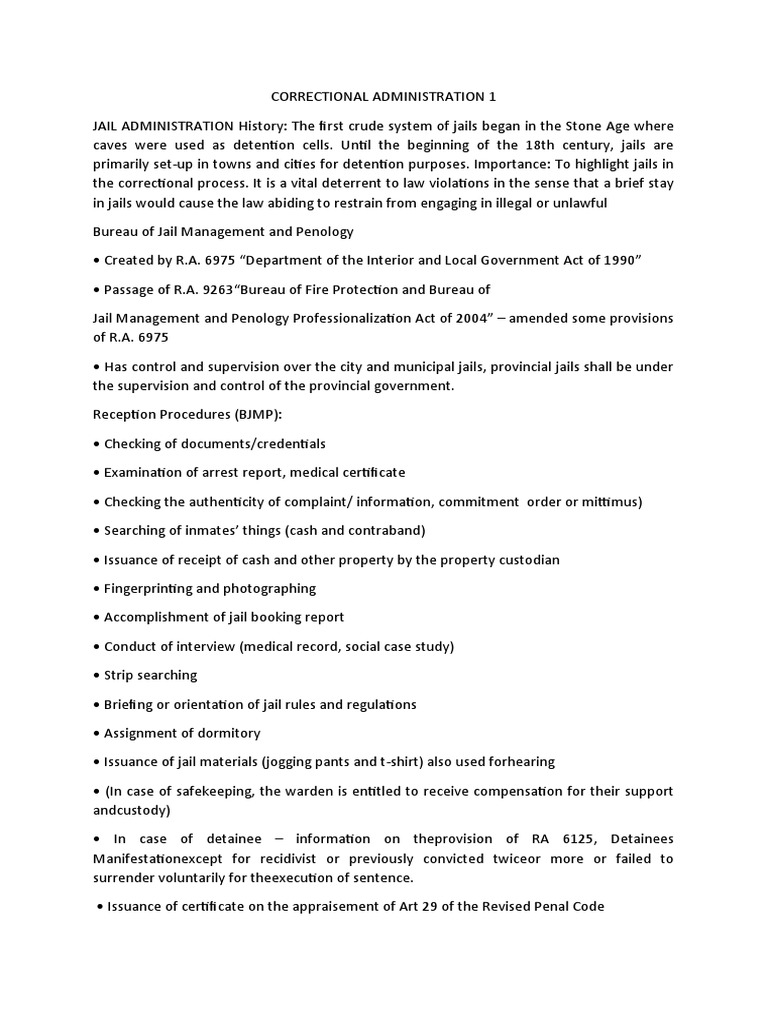 Jail Administration and Inmate Classification | PDF | Prison ...