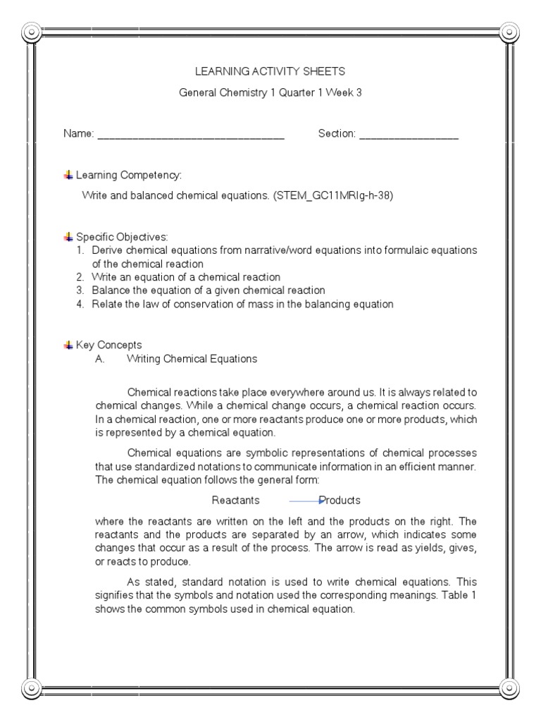 LEARNING ACTIVITY SHEETS in General Chemistry 1 | PDF | Chemical ...