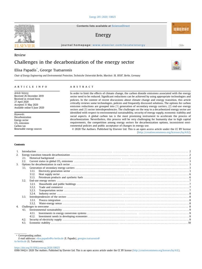 Challenges in The Decarbonization of The Energy Se | PDF