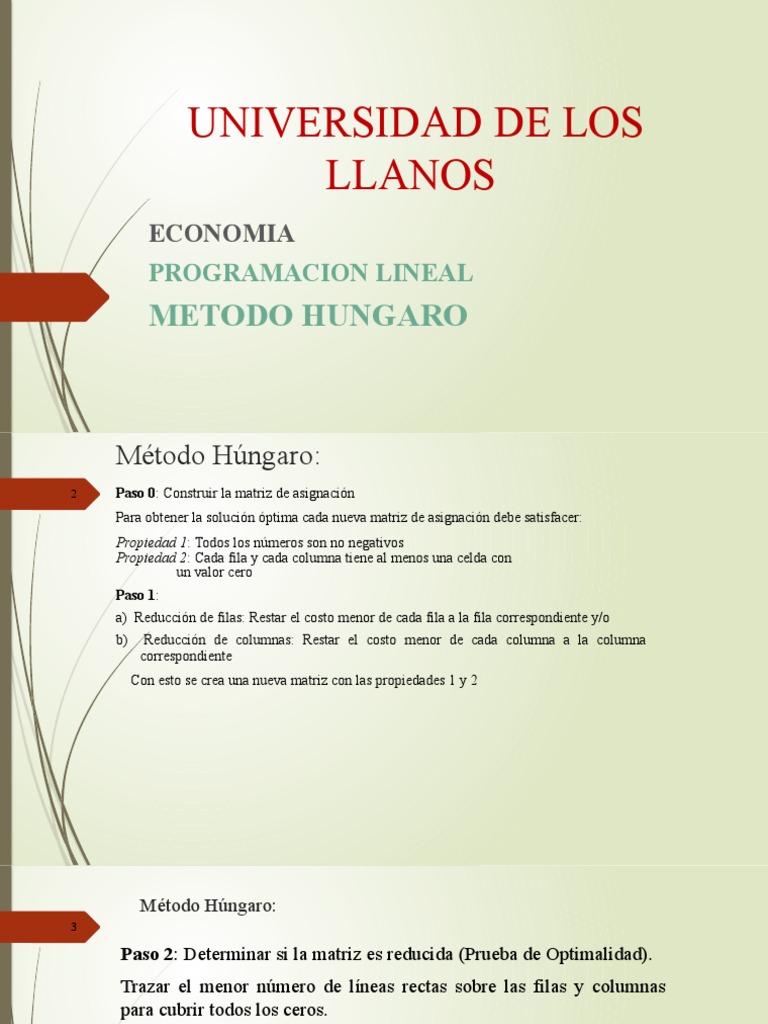 Metodo Hungaro | PDF | Matriz (Matemáticas) | Análisis matemático