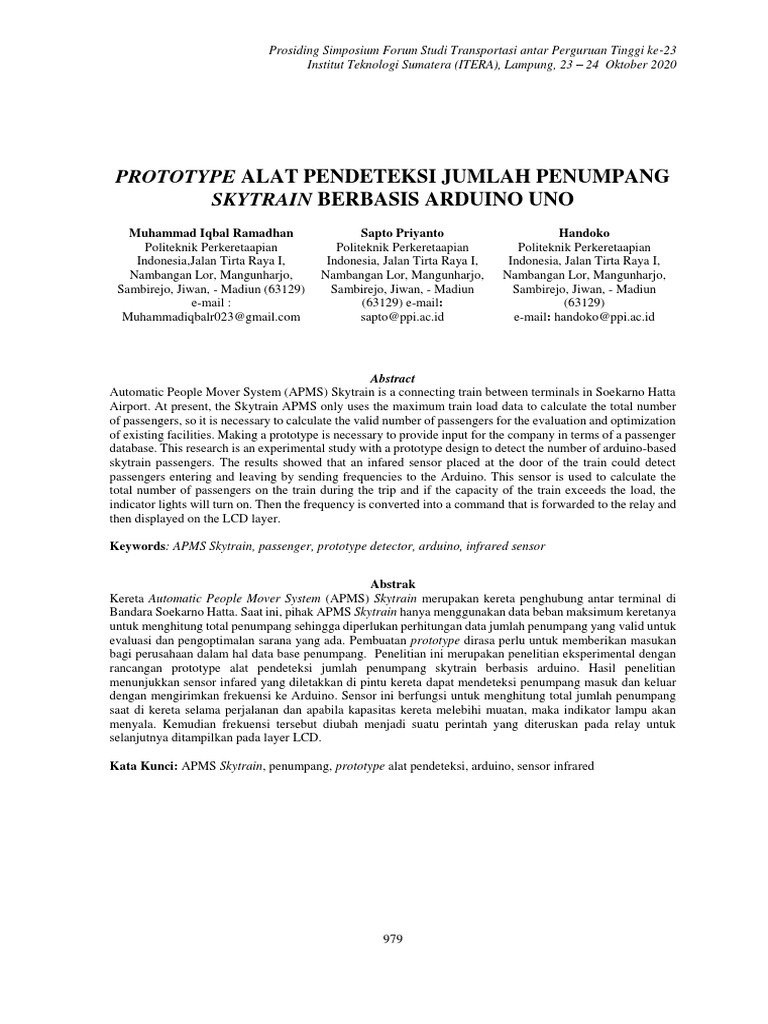 Prototype Alat Pendeteksi Jumlah Penumpang Skytrain Berbasis Arduino Uno | PDF