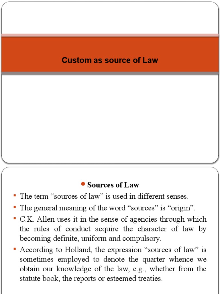 Custom As A Source of Law | PDF | Sources Of Law | Precedent