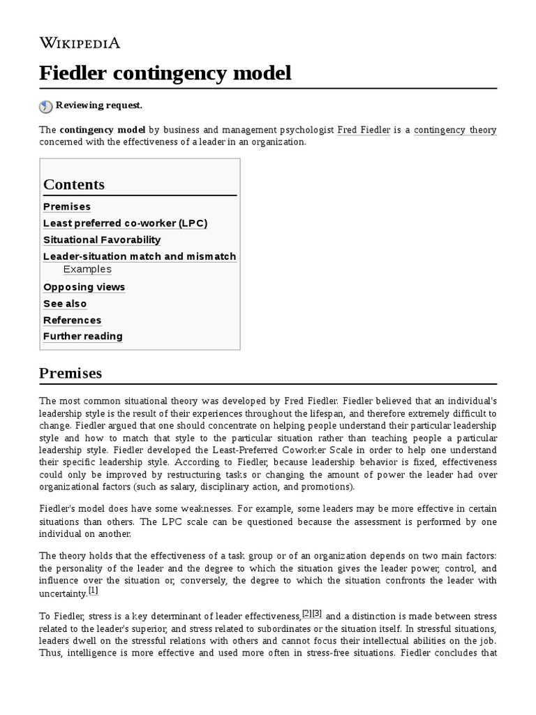 Fiedler Contingency Model | PDF | Leadership | Behavioural Sciences