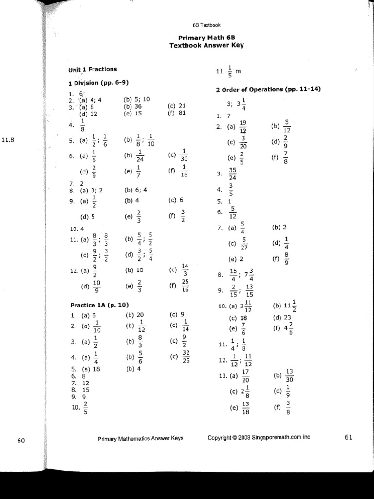 Singapore Math 6b Answer Key | PDF