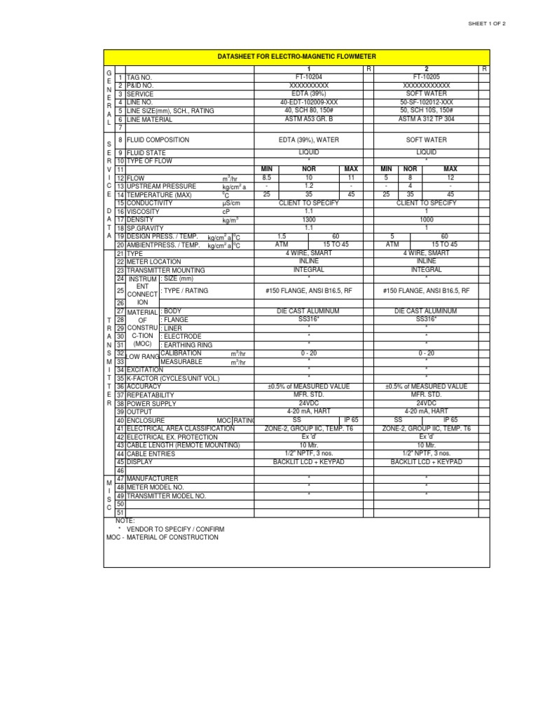 Data Sheet-Emf) | PDF | Flow Measurement | Electrical Engineering