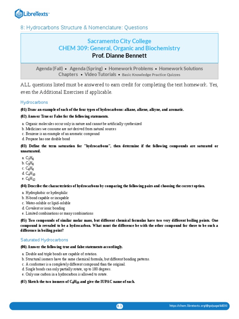 08 Hydrocarbons Structure And Nomenclature Questions Pdf
