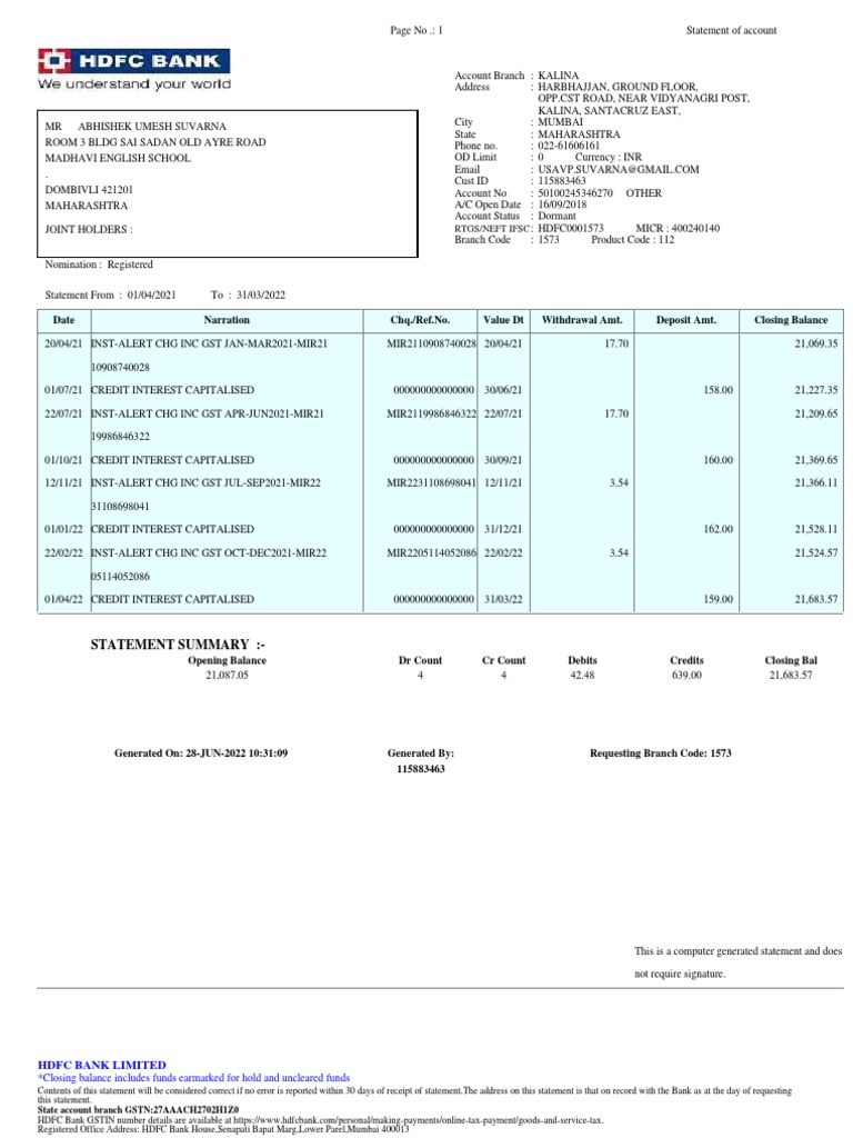 Hdfc bank statement | PDF | Trade | Business