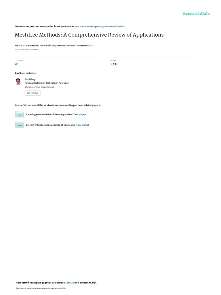 2017 Meshfree Methods A Comprehensive Review of Applications | PDF
