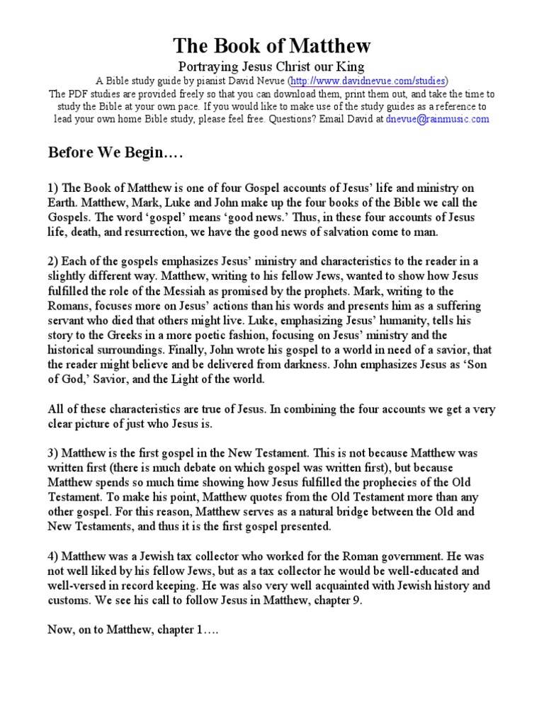 The Book of Matthew | PDF | Jesus | Gospel Of Matthew