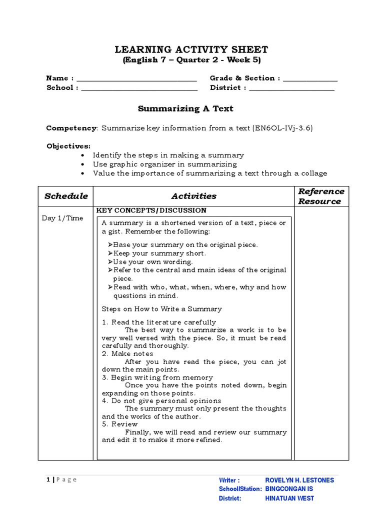 LAS q2 English7 Week5 v2 | PDF | Learning | Cognitive Science