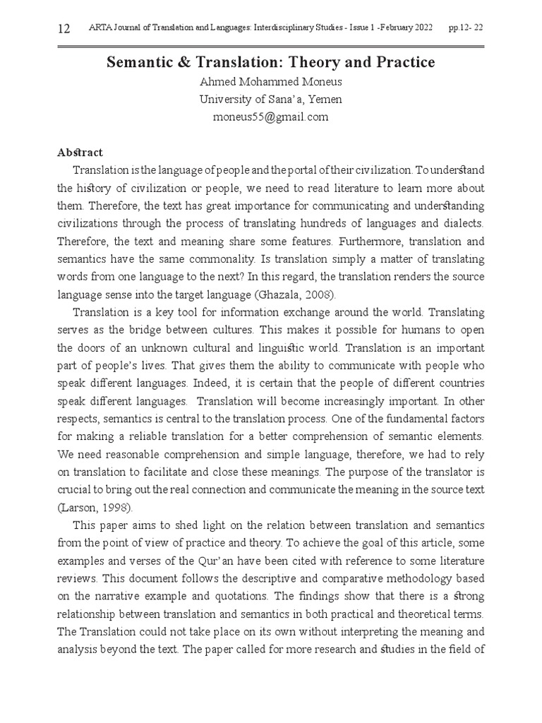 Translation and Semantics | PDF