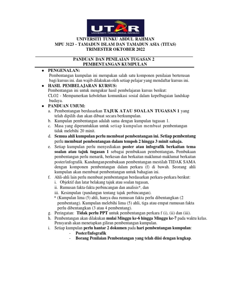 6.1 Tugasan 2 Panduan Pembentangan Dan Rubrik Pembentangan | PDF