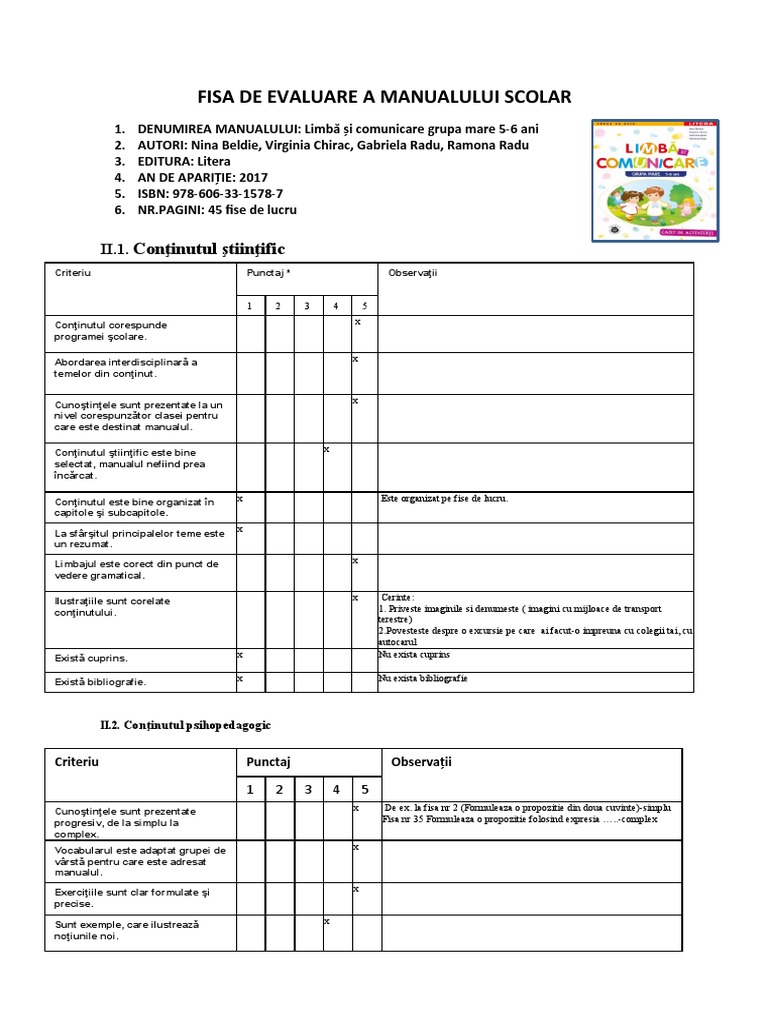 Fisa de Evaluare A Manualului Scolar | PDF
