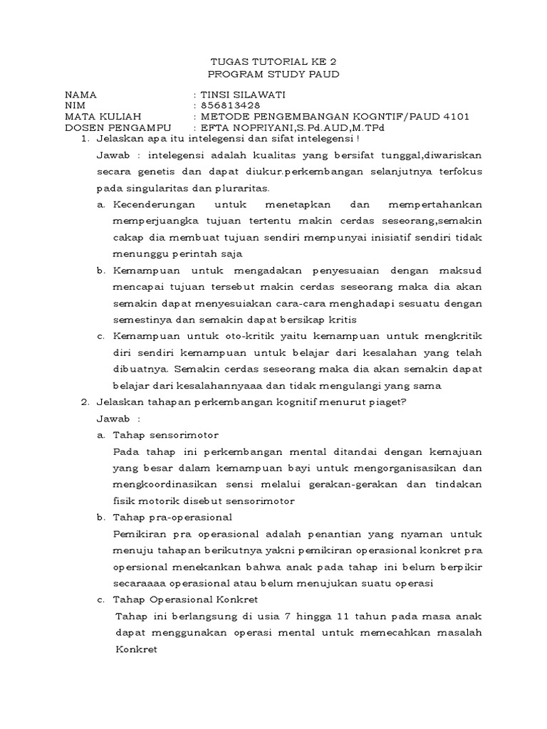 Tugas Tutorial Ke 2 Kognitif | PDF | Sains & Matematika
