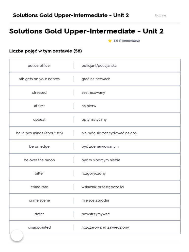 Fiszki - Solutions Gold Upper-Intermediate - Unit 2 - Quizlet | PDF