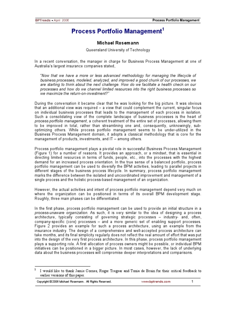 04 06 ART Process Portfolio Management Rosemann1 | PDF | Business ...