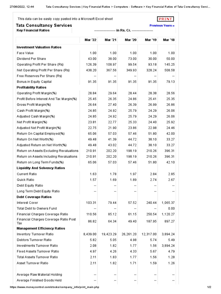TCS Ratio Analysis | PDF | Dividend | Financial Ratio