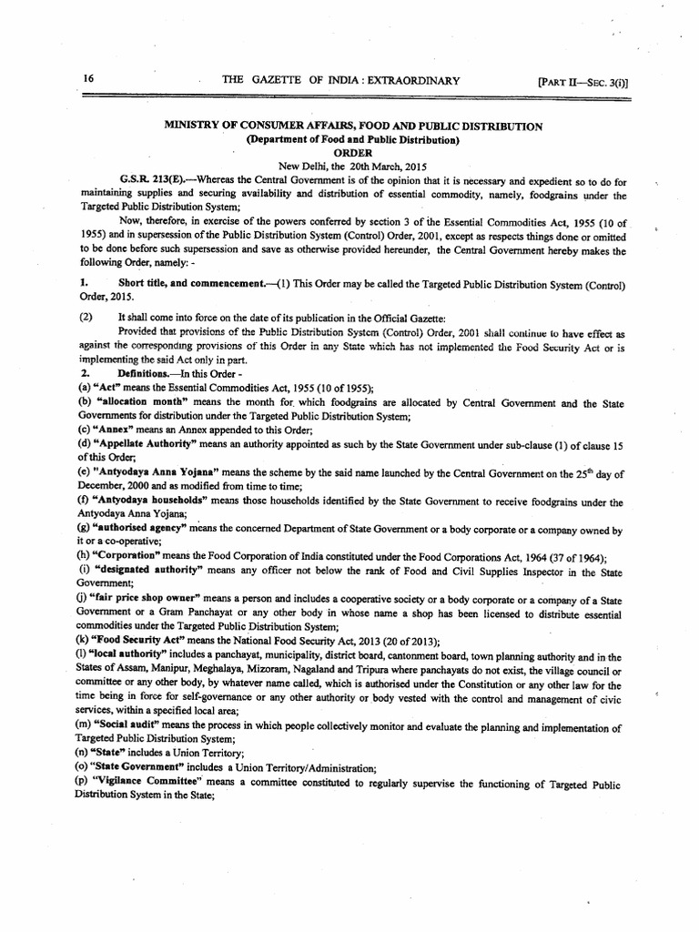 PDS (Control) Order 2015 | PDF